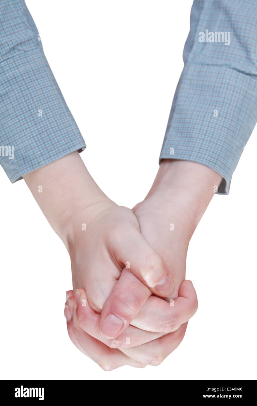 top view of clenched hands - hand gesture isolated on white background ...