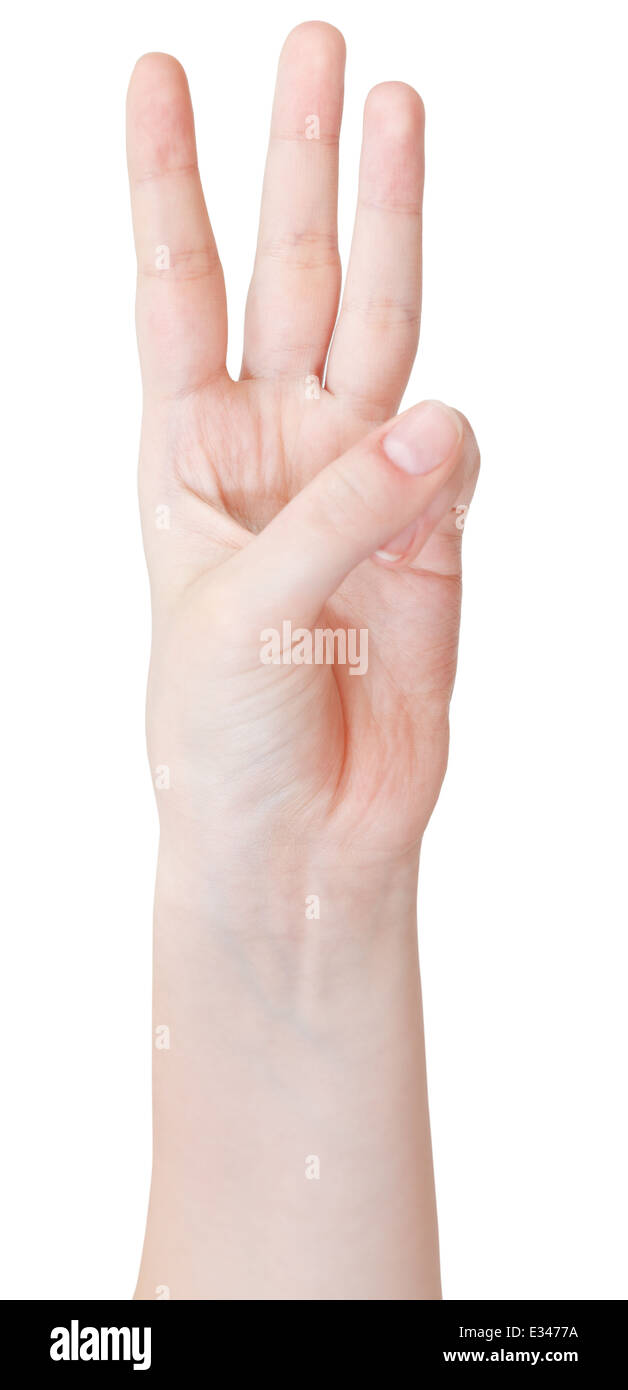 finger counting three - hand gesture isolated on white background Stock Photo - Alamy