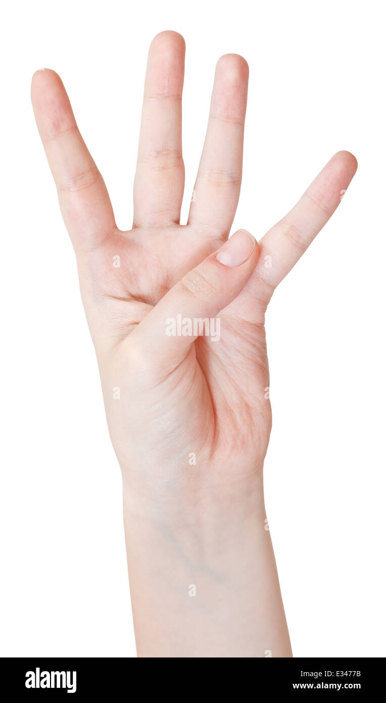 finger counting four - hand gesture isolated on white background Stock ...