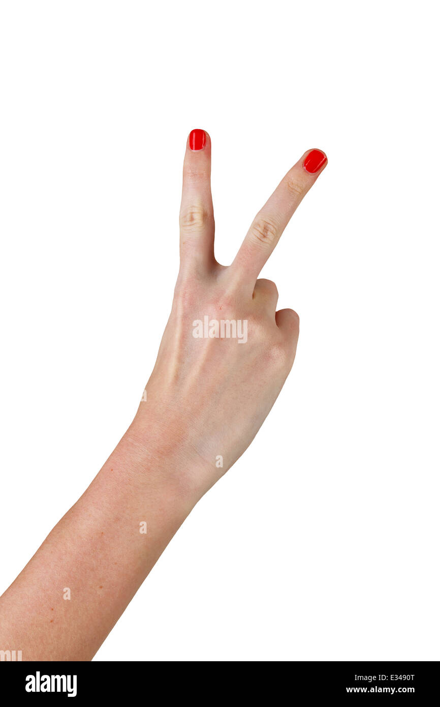Female hand with manicure showing two fingers shot closeup Stock Photo ...