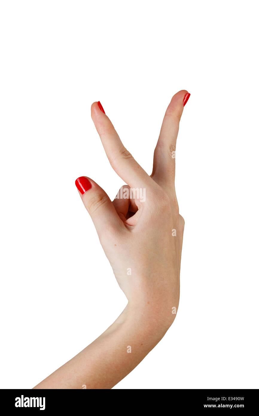Female hand with manicure showing two fingers shot closeup Stock Photo ...