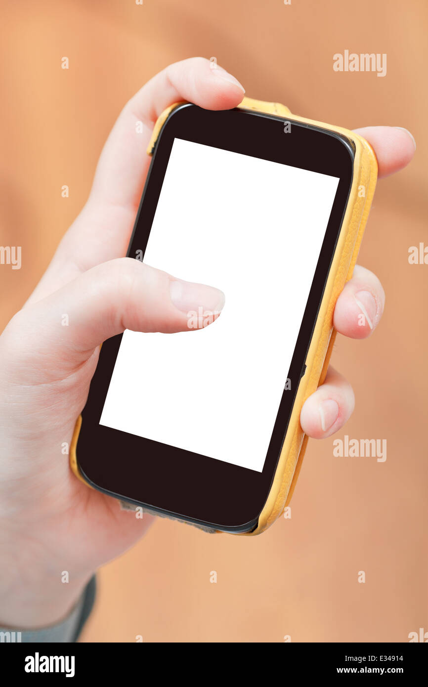 cut out screen of smartphone in hand Stock Photo - Alamy
