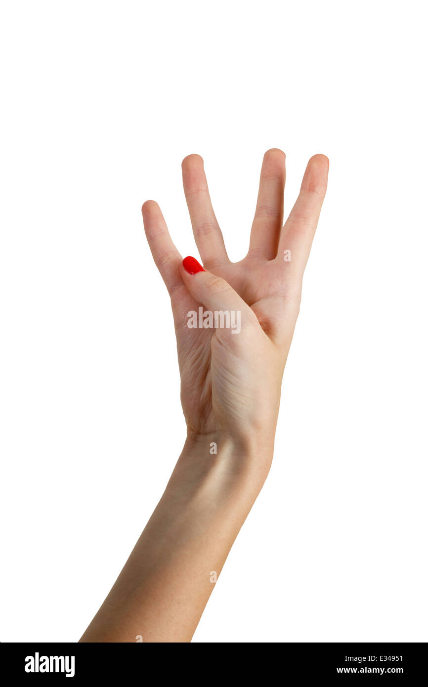 Female hand with manicure shows four fingers shot closeup Stock Photo ...