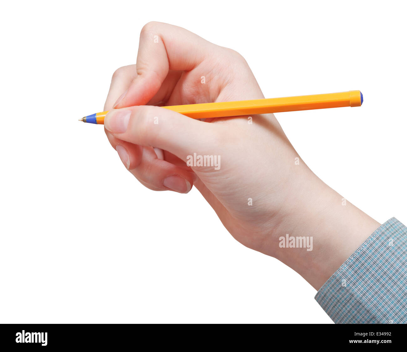 hand writes by pen isolated on white background Stock Photo - Alamy