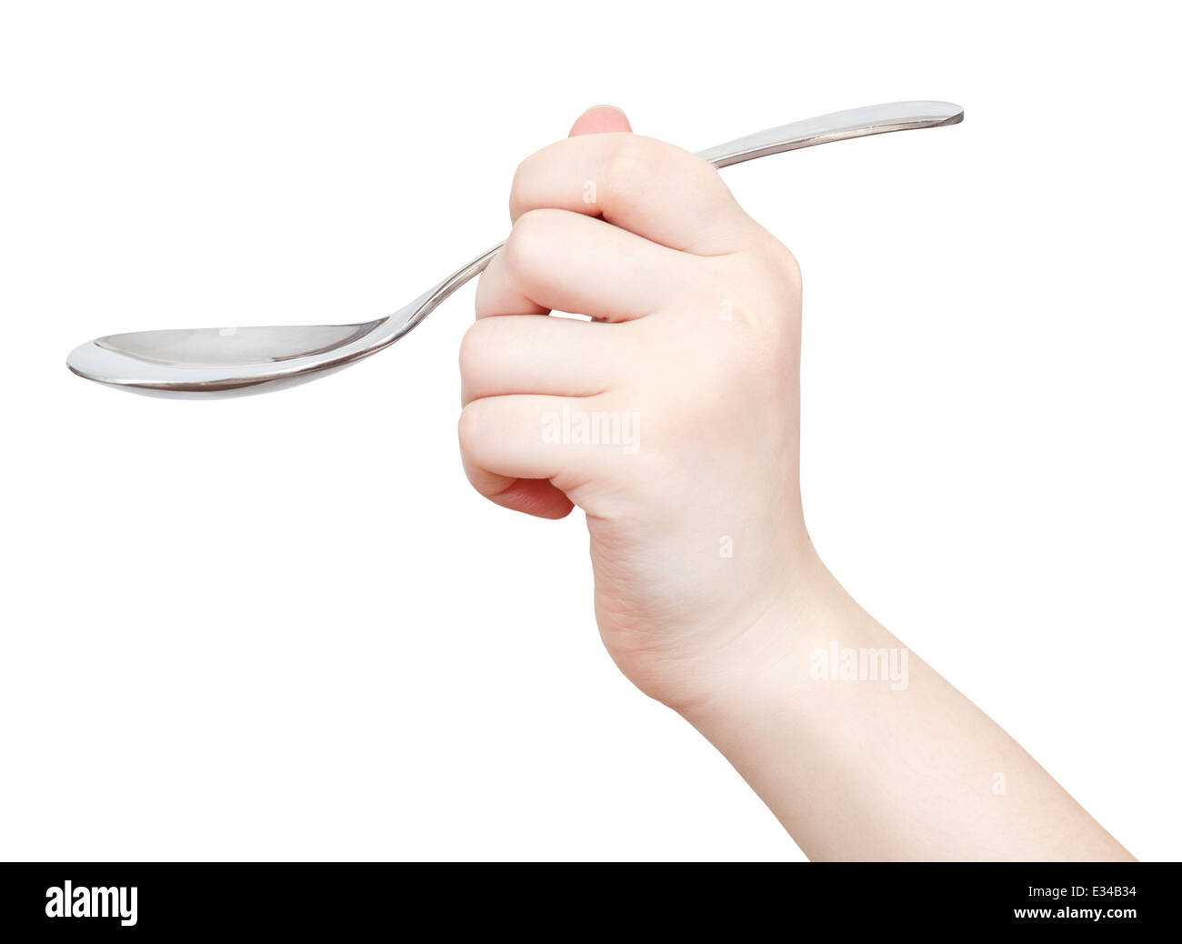 hand with tablespoon isolated on white background Stock Photo - Alamy