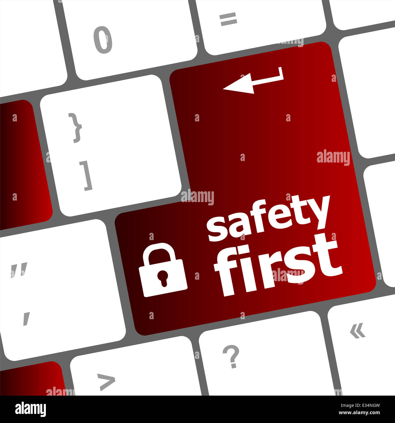 safety first, close up view on conceptual keyboard, Security key Stock ...