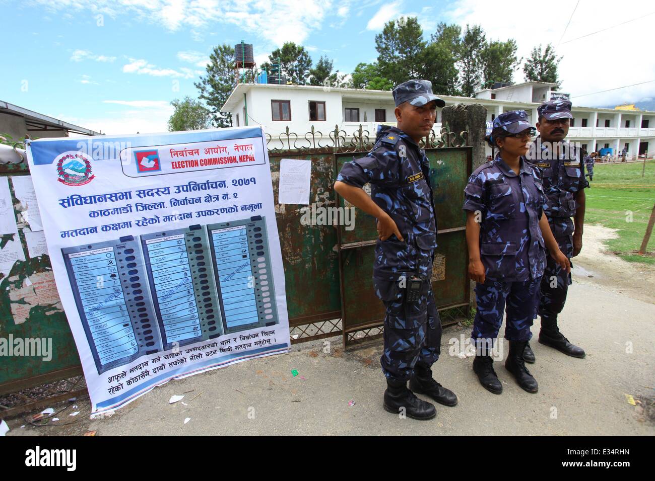 Kathmandu, Nepal. 22nd June, 2014. Security personnel stand guard at a ...