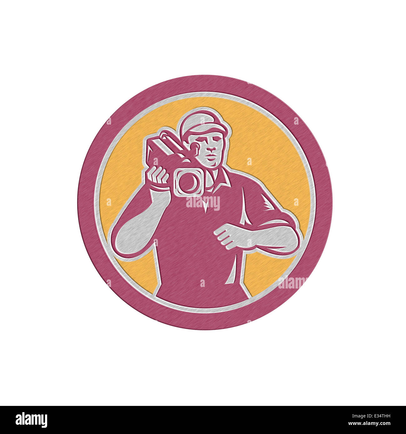 Metallic styled illustration of a cameraman movie director holding ...