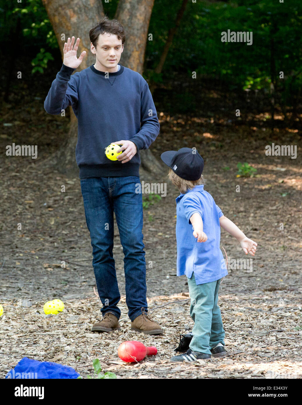 Anton Yelchin filming on location in Central Park for the comedy ...