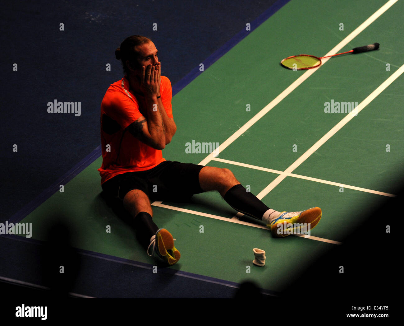 Jakarta, Indonesia. 22nd June, 2014. Jan O Jorgensen of Denmark reacts ...
