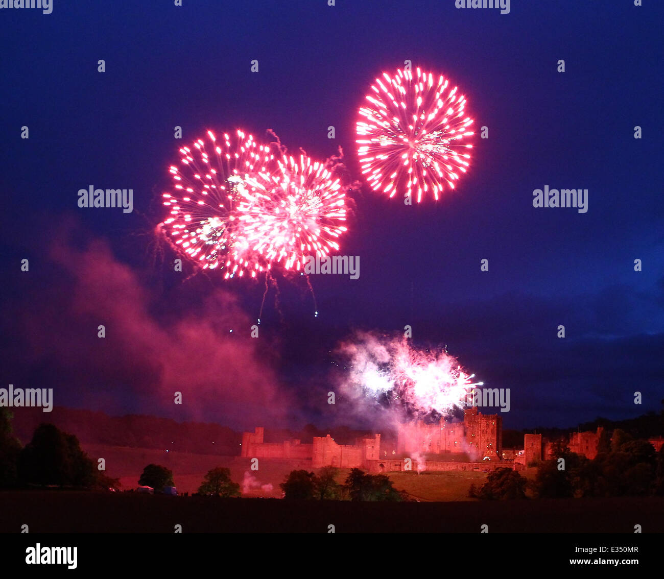 Fireworks explode over Alnwick Castle to celebrate the wedding of Lady ...