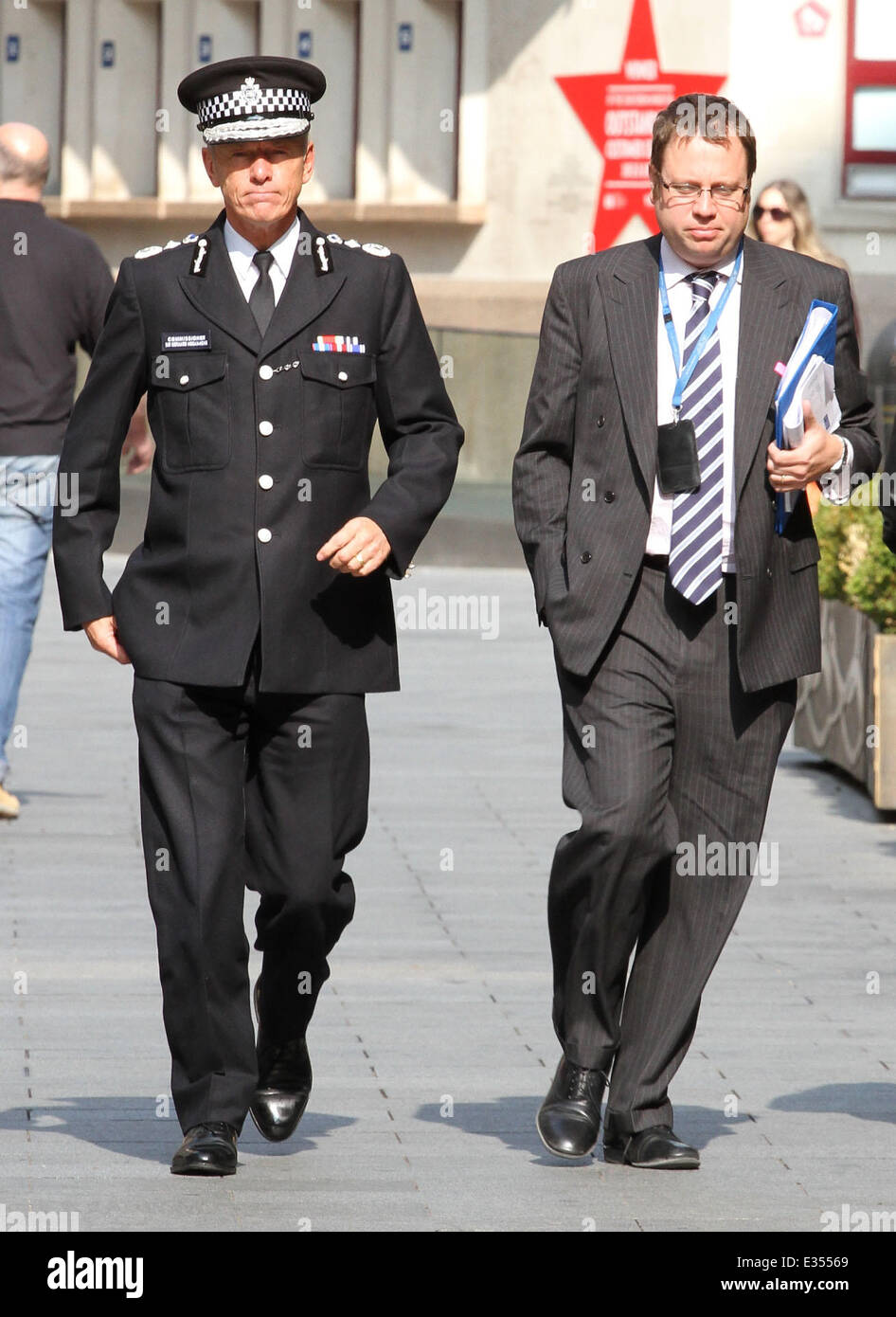 Met chief Sir Bernard Hogan-Howe leaving the LBC Radio in Westminster ...