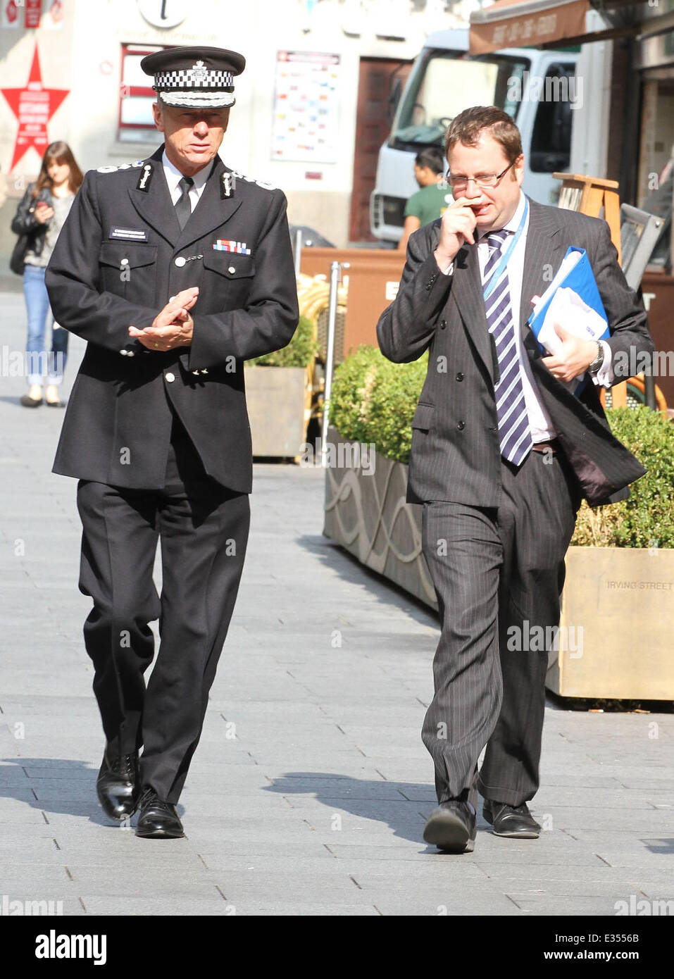 Met chief Sir Bernard Hogan-Howe leaving the LBC Radio in Westminster ...