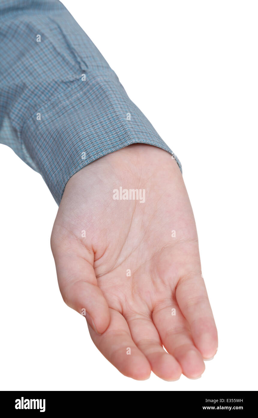 above view of cupped palm hand gesture isolated on white background ...