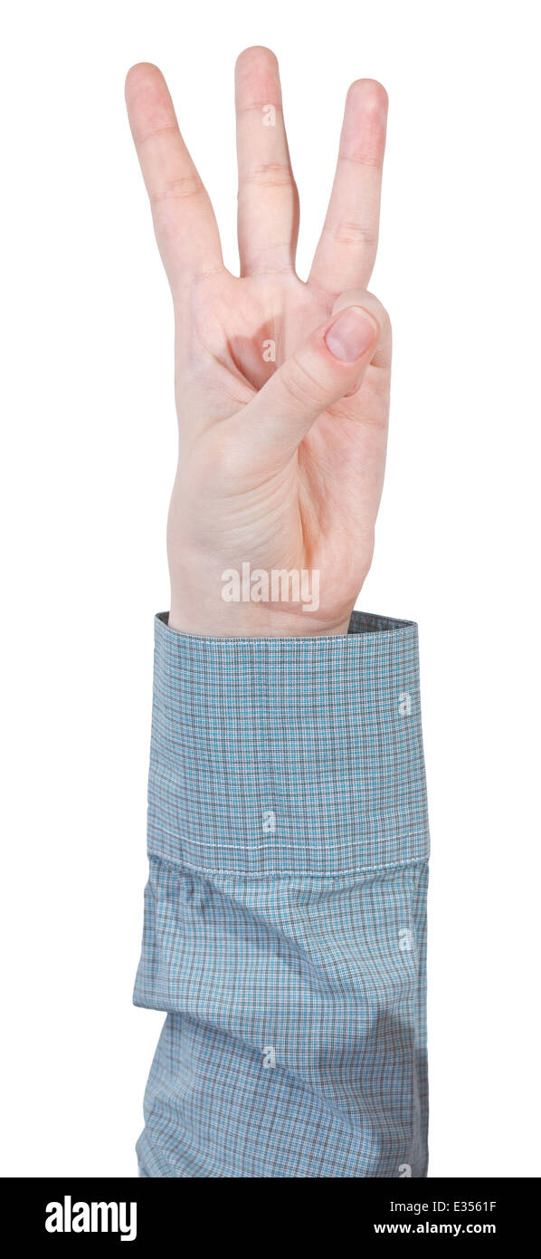 counting three - hand gesture isolated on white background Stock Photo - Alamy