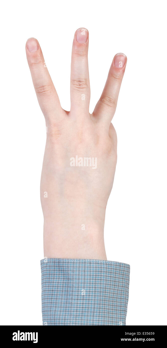 counting three - hand gesture isolated on white background Stock Photo - Alamy