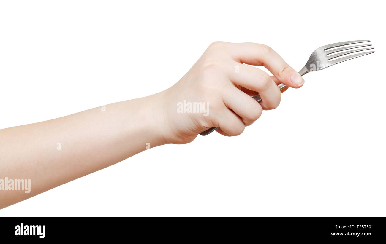 fork in female hand isolated on white background Stock Photo - Alamy