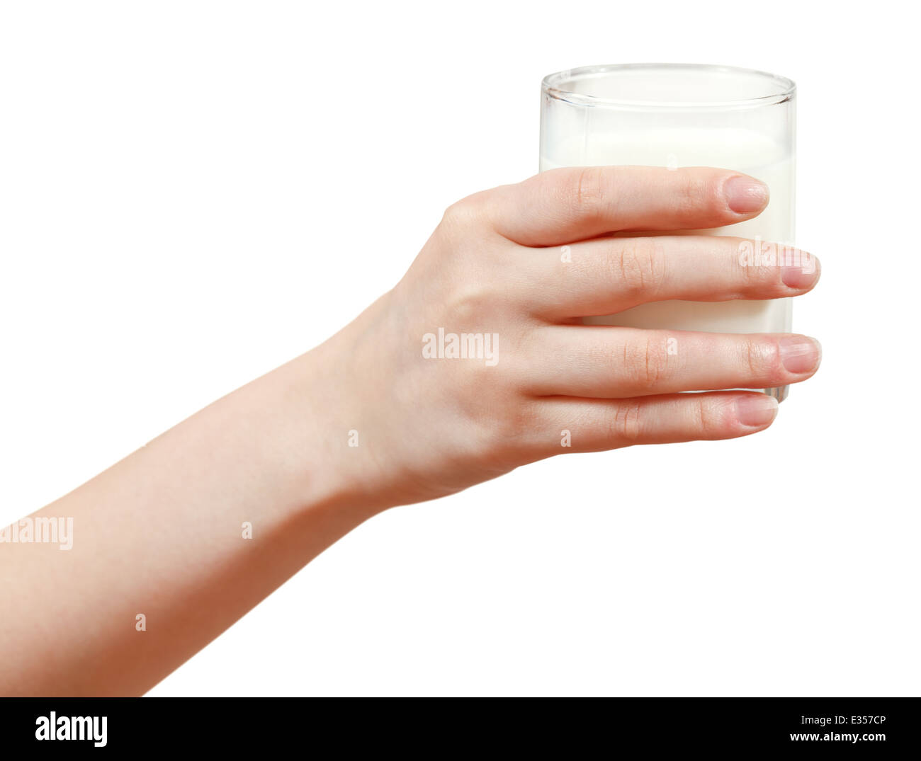 hand holding glass of milk isolated on white background Stock Photo - Alamy