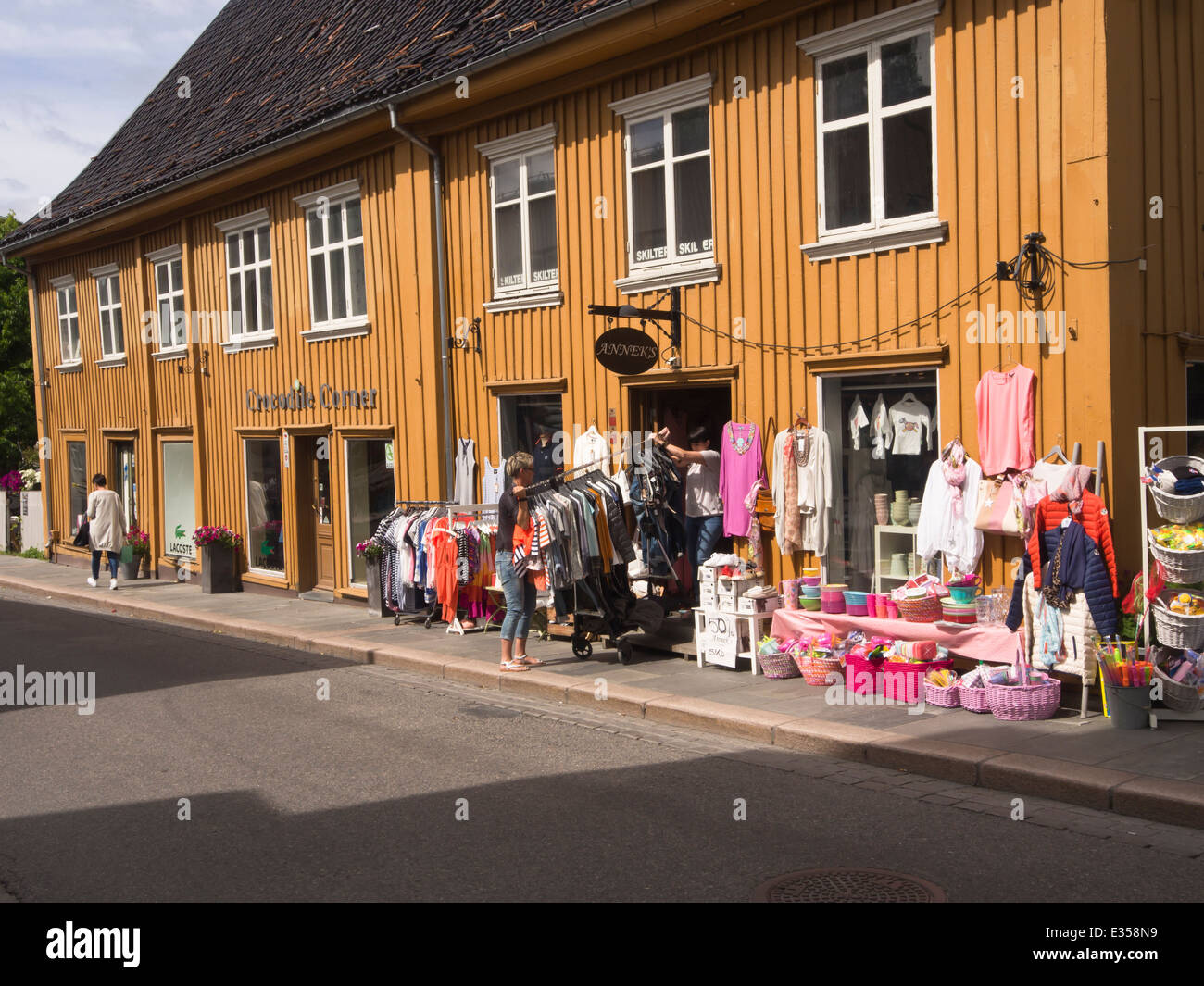 Drobak Norway, idyllic town with many small shops in old wooden paneled ...