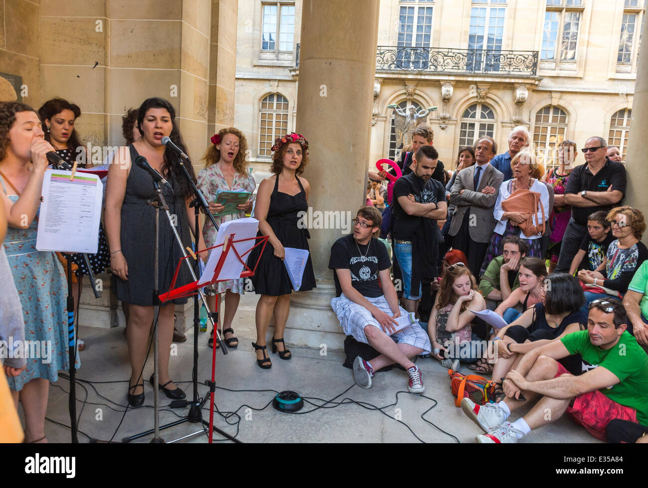 World Music Day, Paris, France, Large Crowd People, Tourists, Listening ...