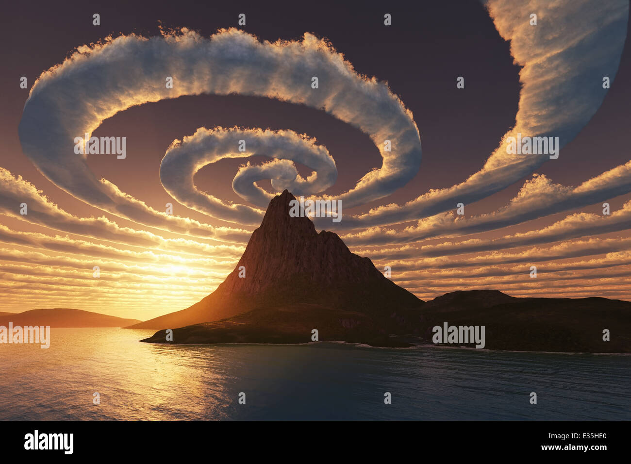 Spiral clouds over mountain peak Stock Photo - Alamy