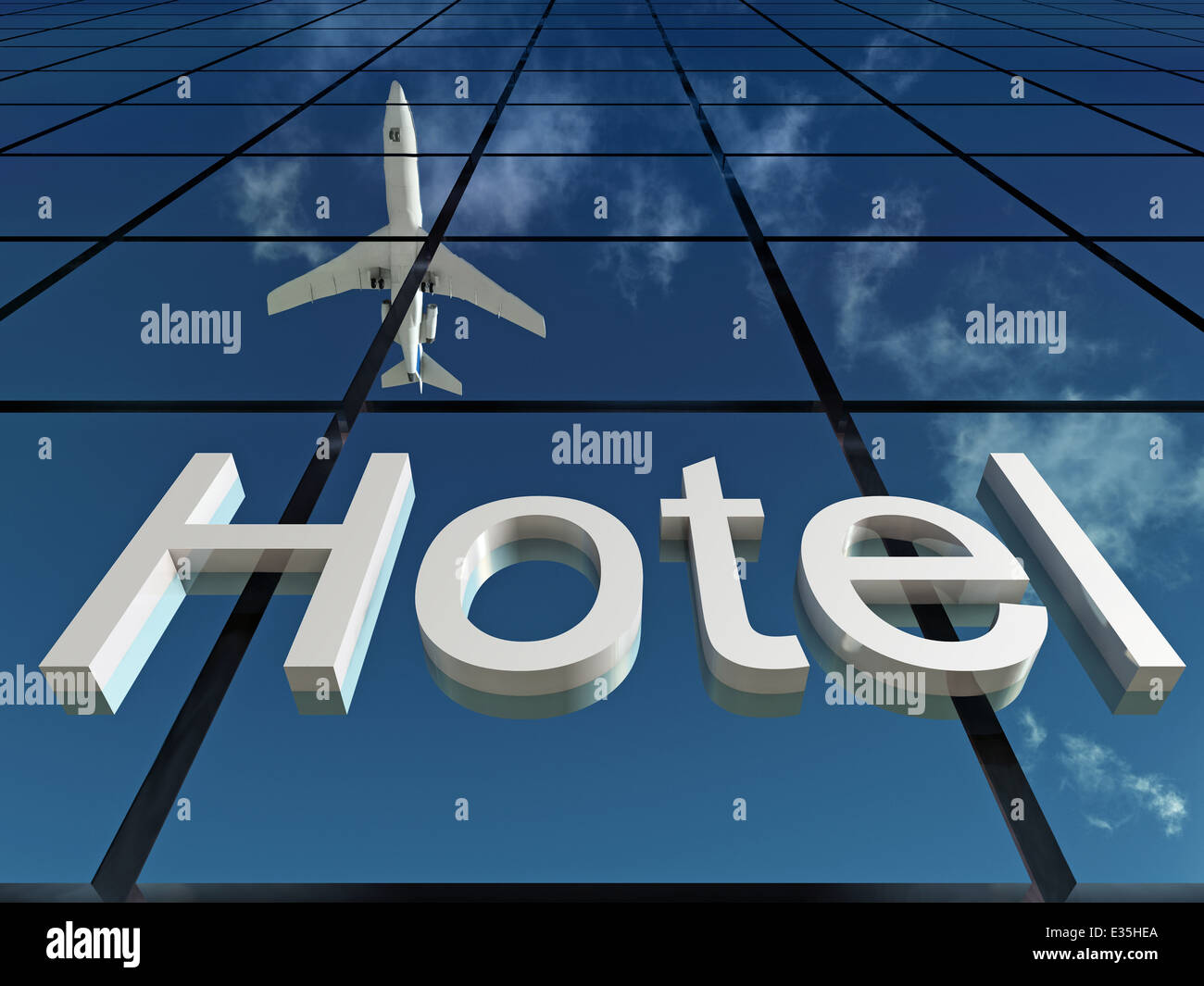 hotel sign and sky reflection Stock Photo - Alamy