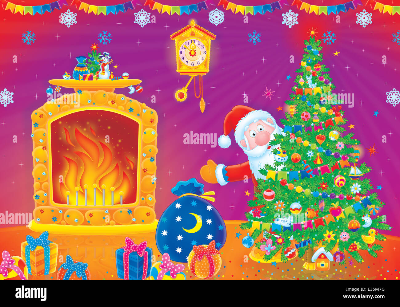 Santa Claus and Christmas tree Stock Photo - Alamy