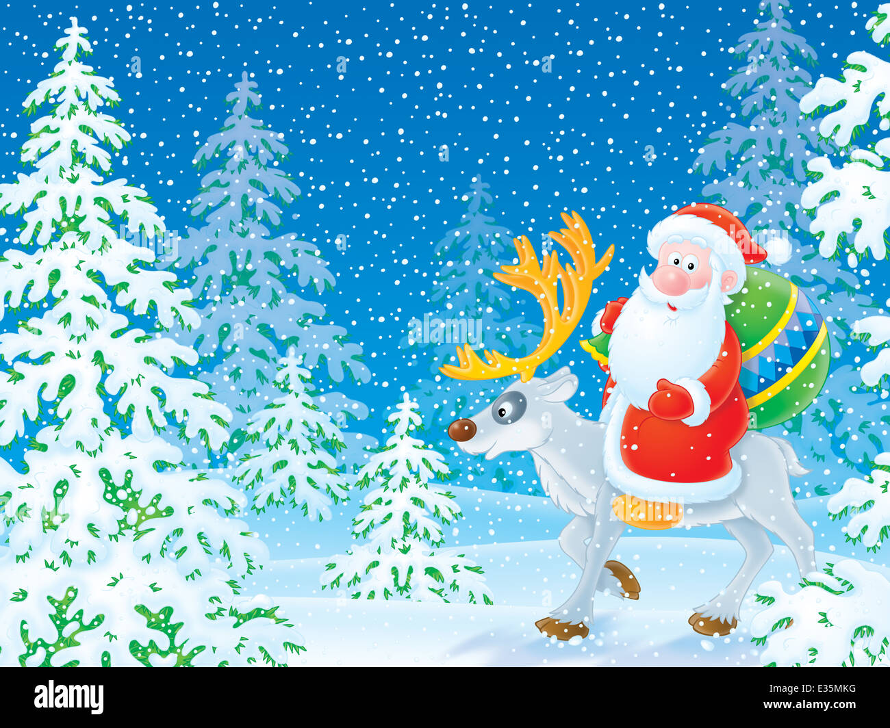 Santa Claus riding on a reindeer Stock Photo - Alamy