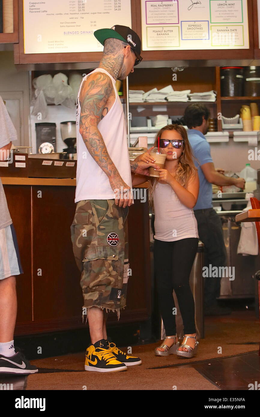Travis Barker and Daughter Alabama Luella Barker seen getting a drink ...