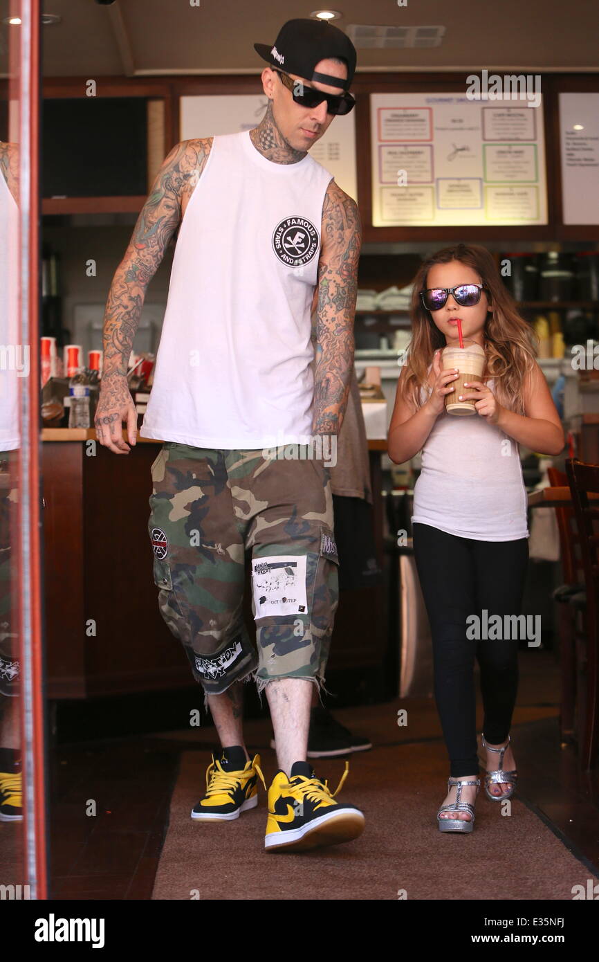 Travis Barker and Daughter Alabama Luella Barker seen getting a drink ...