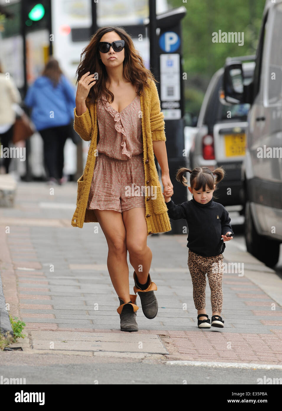 Myleene Klass out and about in north London with her daughters Hero and ...