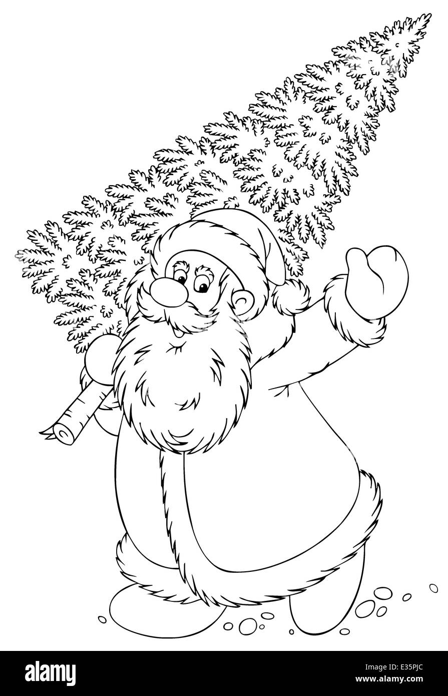 Christmas santa claus with tree coloring page Cut Out Stock Images ...