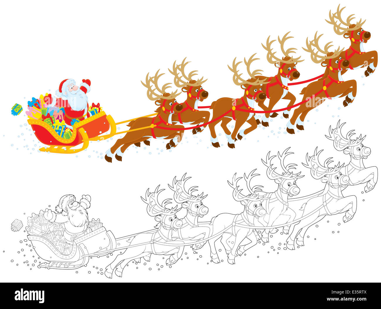 Santa's Sleigh Drawing With Colour