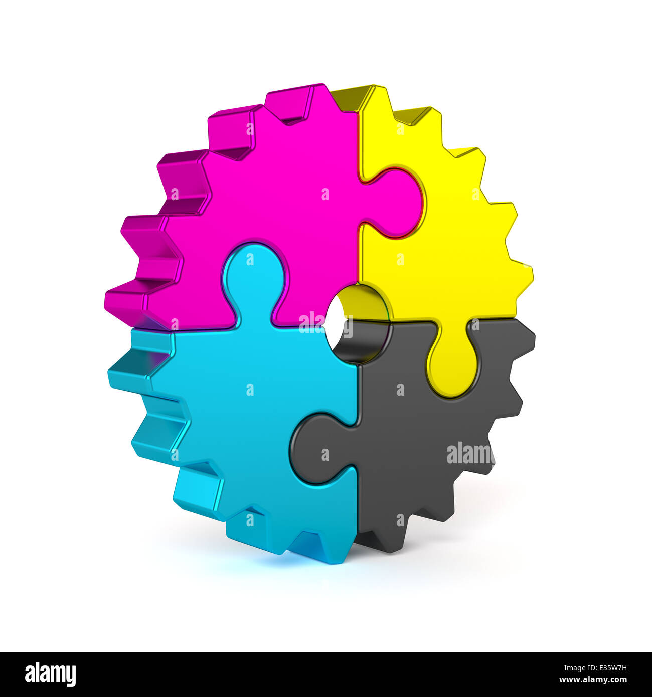 3d render of colorful CMYK puzzle jigsaw gear isolated on white ...