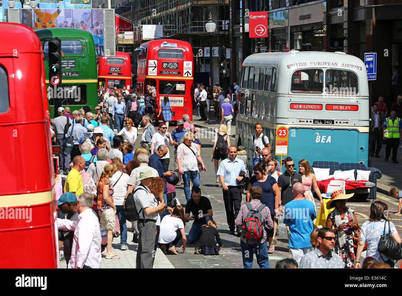 London, UK. 22nd June 2014. Year of the Bus Cavalcade in Regent Street ...