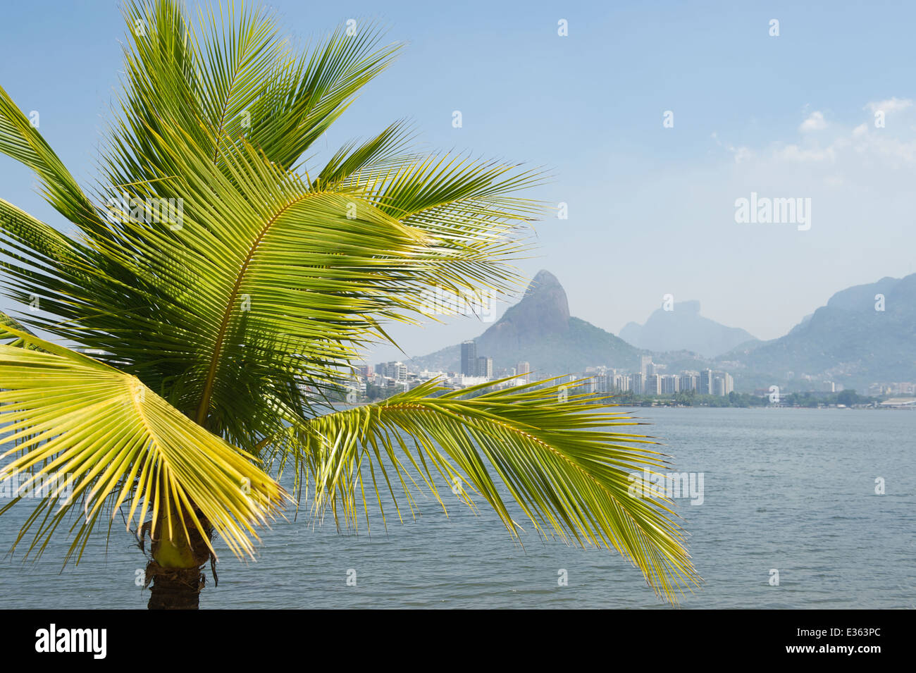 Tropical skyline view of Lagoa lagoon in Rio de Janeiro Brazil with ...