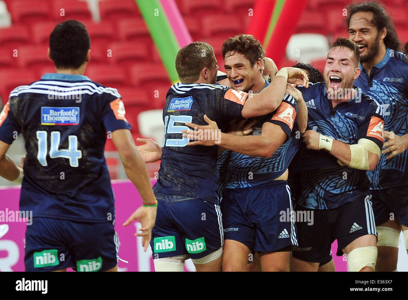 Singapore. 22nd June, 2014. Jackson Willison (3rd L) celebrates his ...