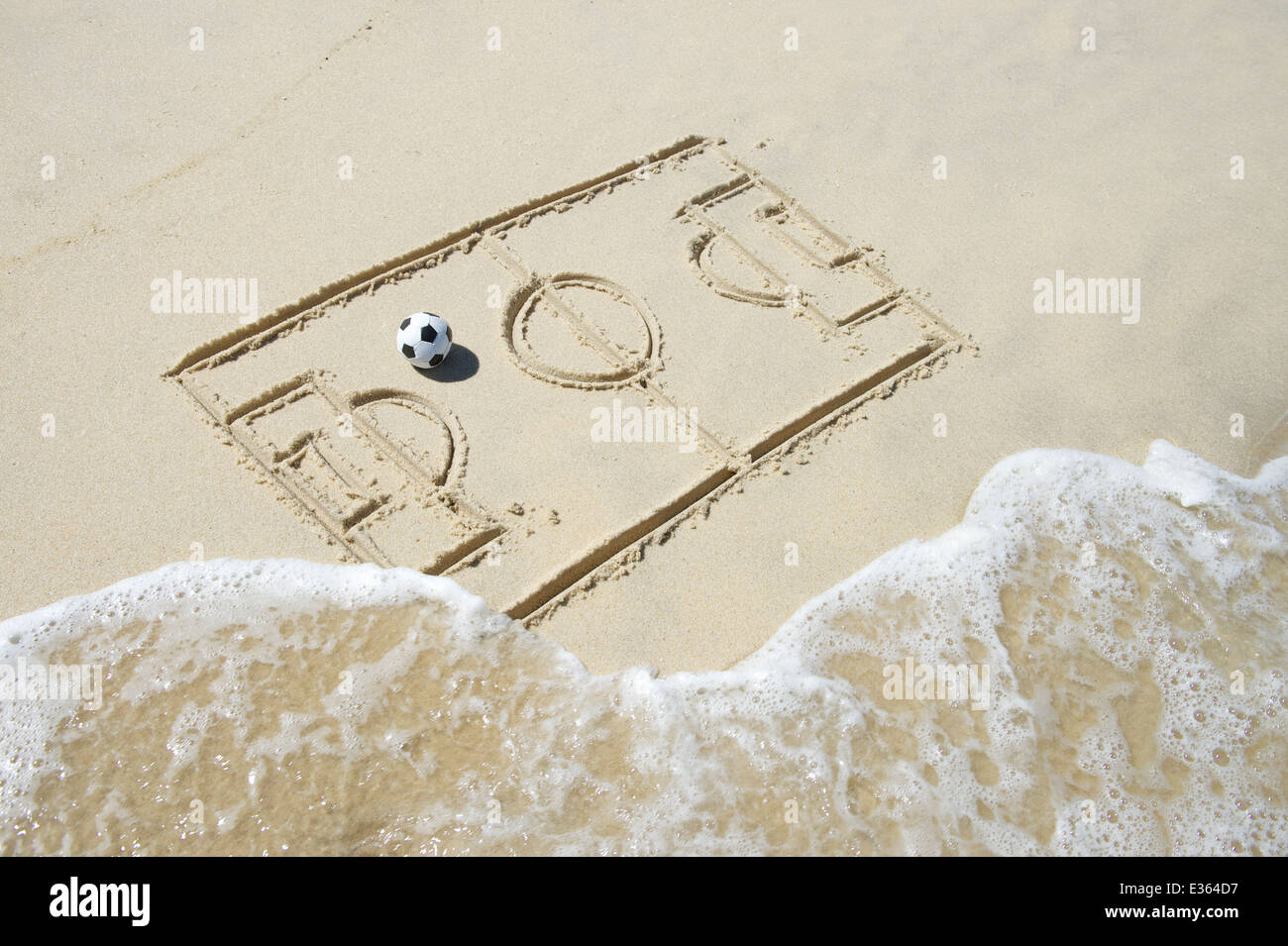 Simple line drawing of football pitch tactics board with soccer ball in ...