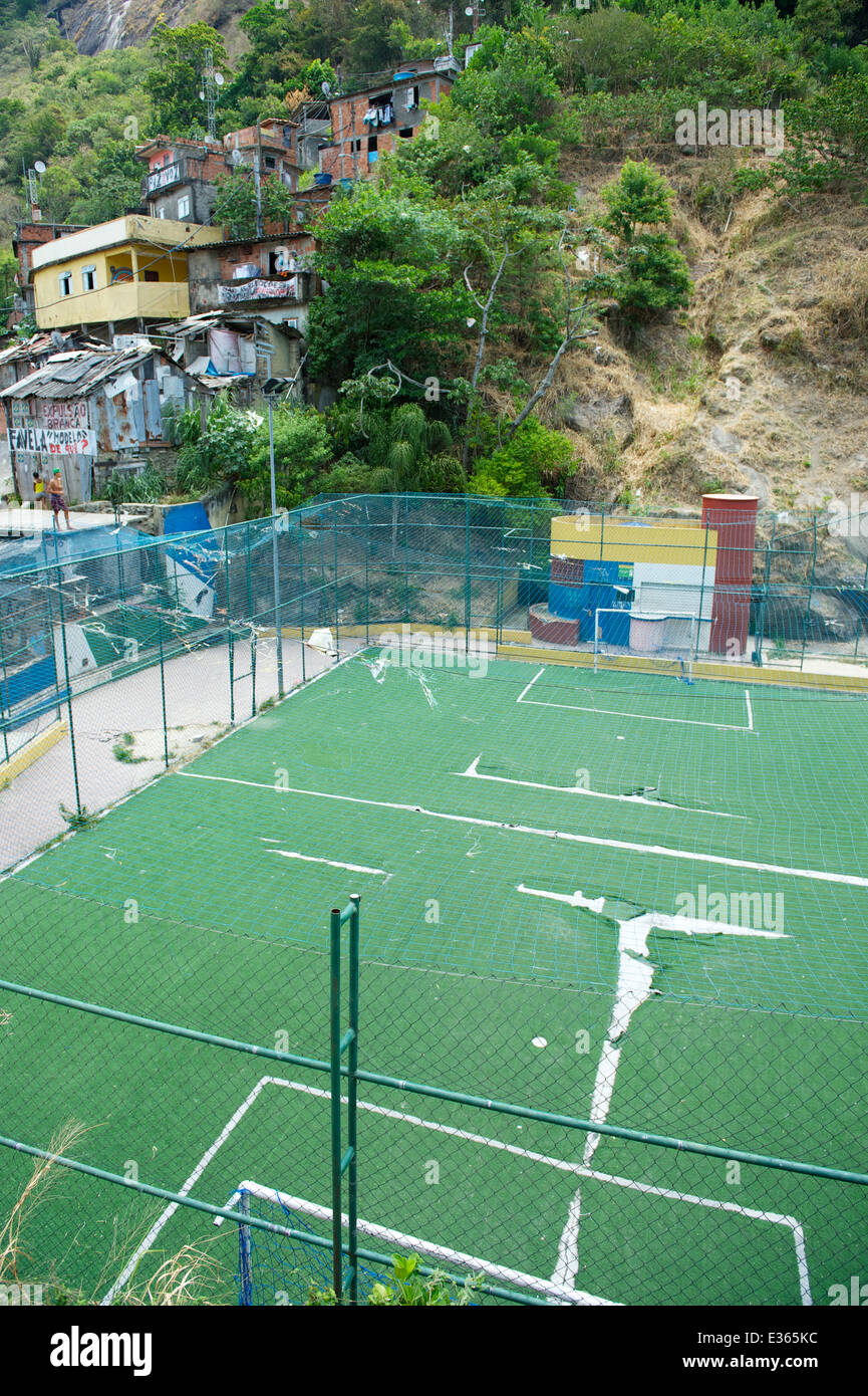Empty Brazilian football soccer pitch in the Favela Santa Marta Rio de ...