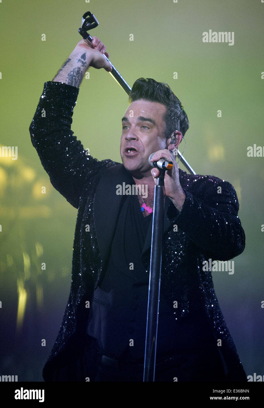 Robbie Williams performs to a sold-out crowd at Amsterdam ArenA ...