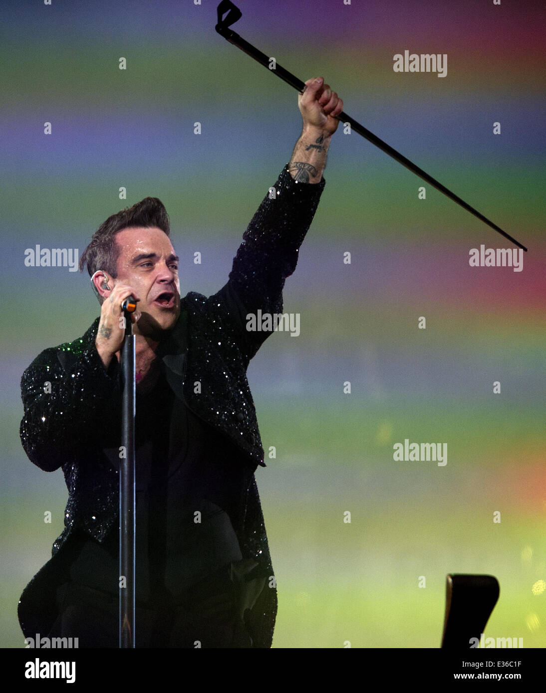 Robbie Williams performs to a sold-out crowd at Amsterdam ArenA ...