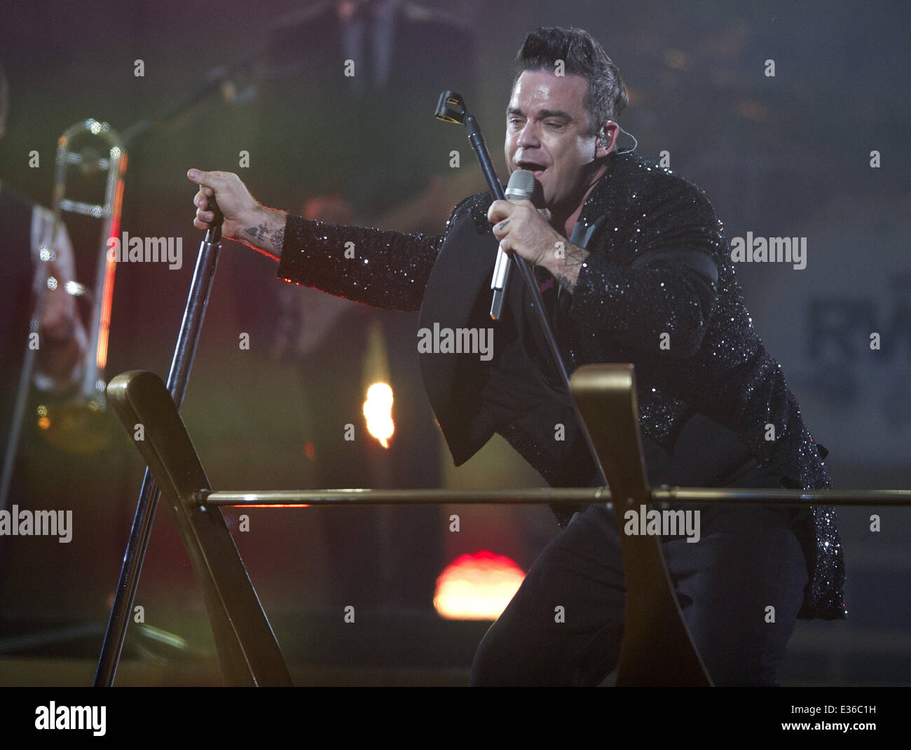 Robbie Williams performs to a sold-out crowd at Amsterdam ArenA ...