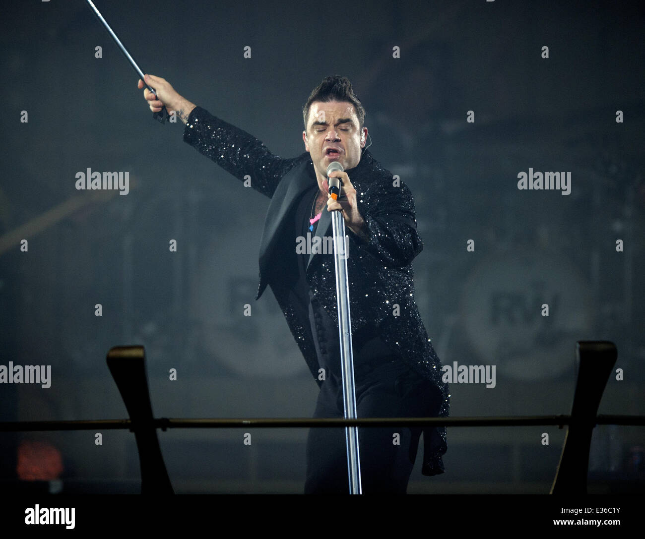 Robbie Williams performs to a sold-out crowd at Amsterdam ArenA ...