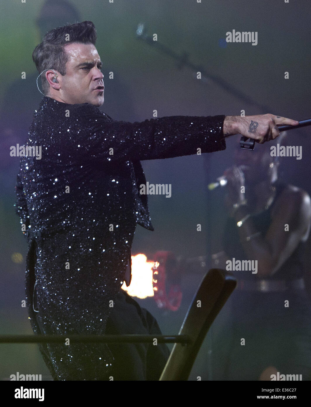 Robbie Williams performs to a sold-out crowd at Amsterdam ArenA ...