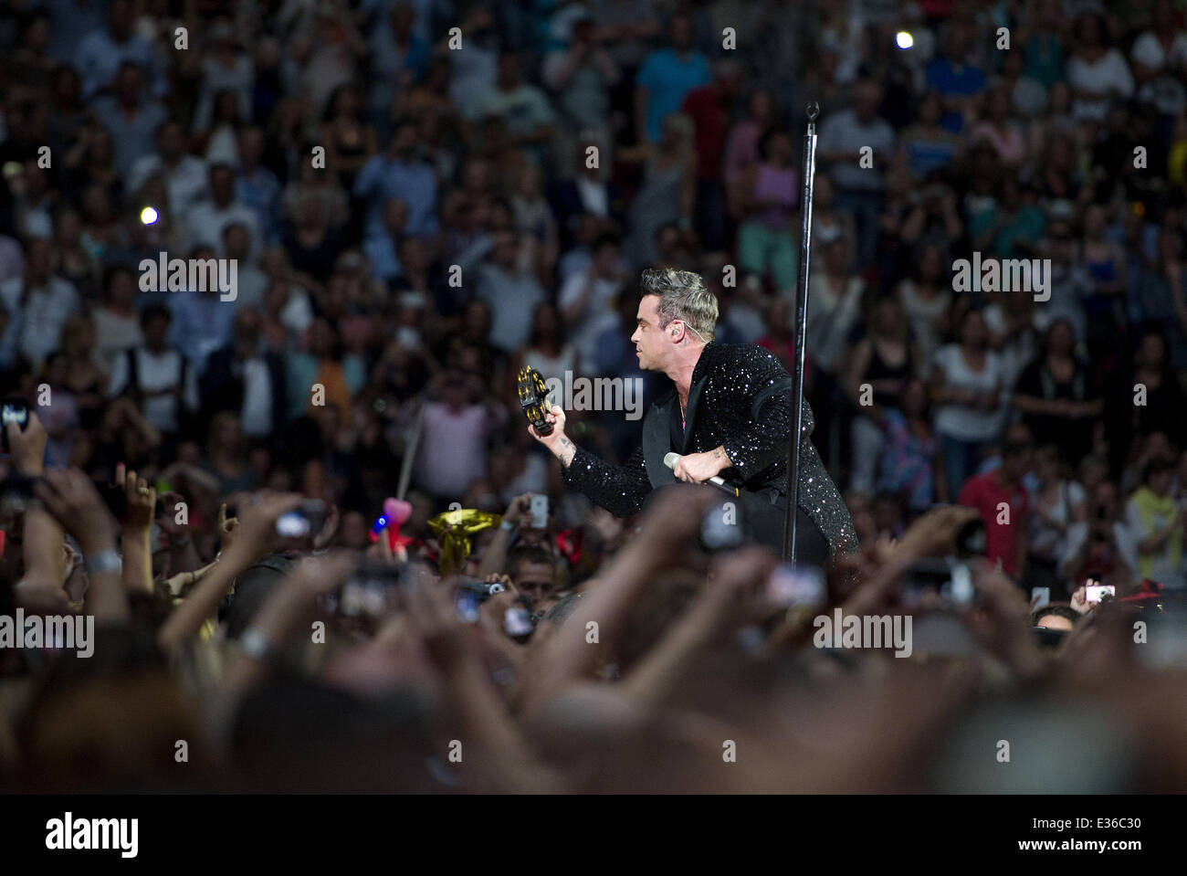 Robbie Williams performs to a sold-out crowd at Amsterdam ArenA ...