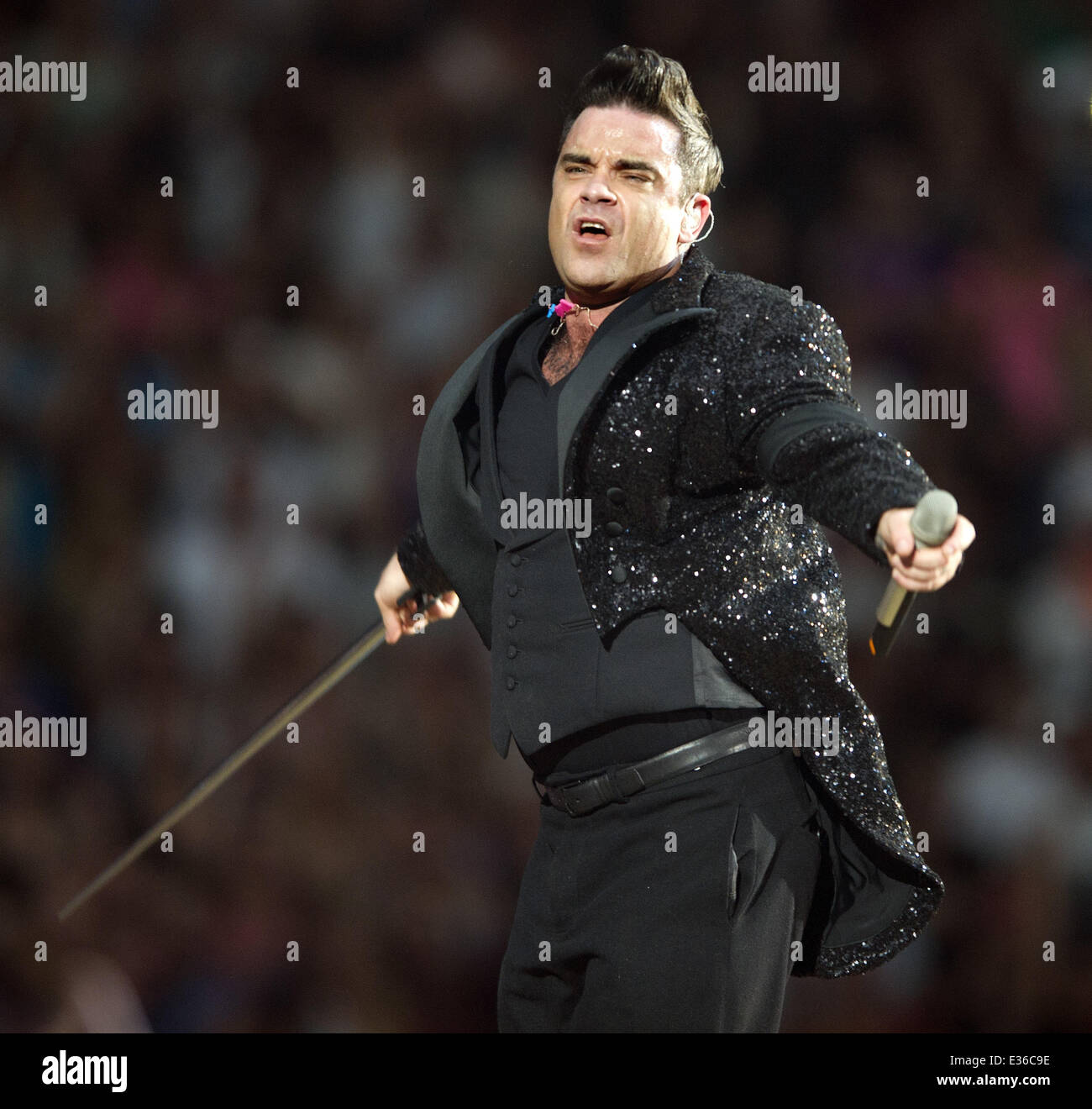 Robbie Williams performs to a sold-out crowd at Amsterdam ArenA ...