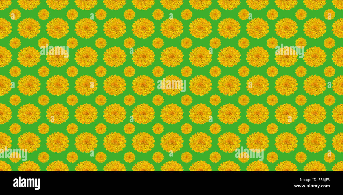 Yellow flowers in a repeat pattern on a green background Stock Photo ...