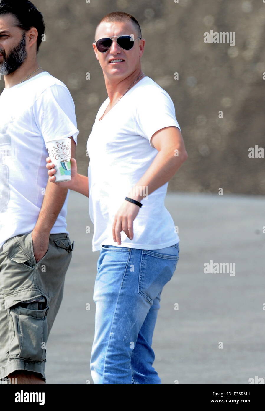 Lane Garrison on the set of 'Camp X-Ray' on San Pedro beach Featuring ...