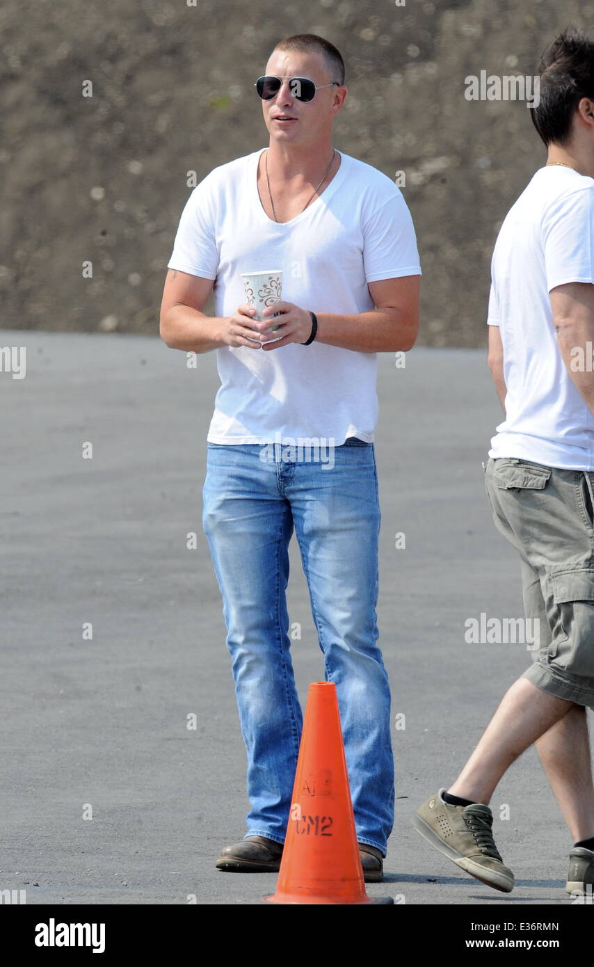 Lane Garrison on the set of 'Camp X-Ray' on San Pedro beach Featuring ...