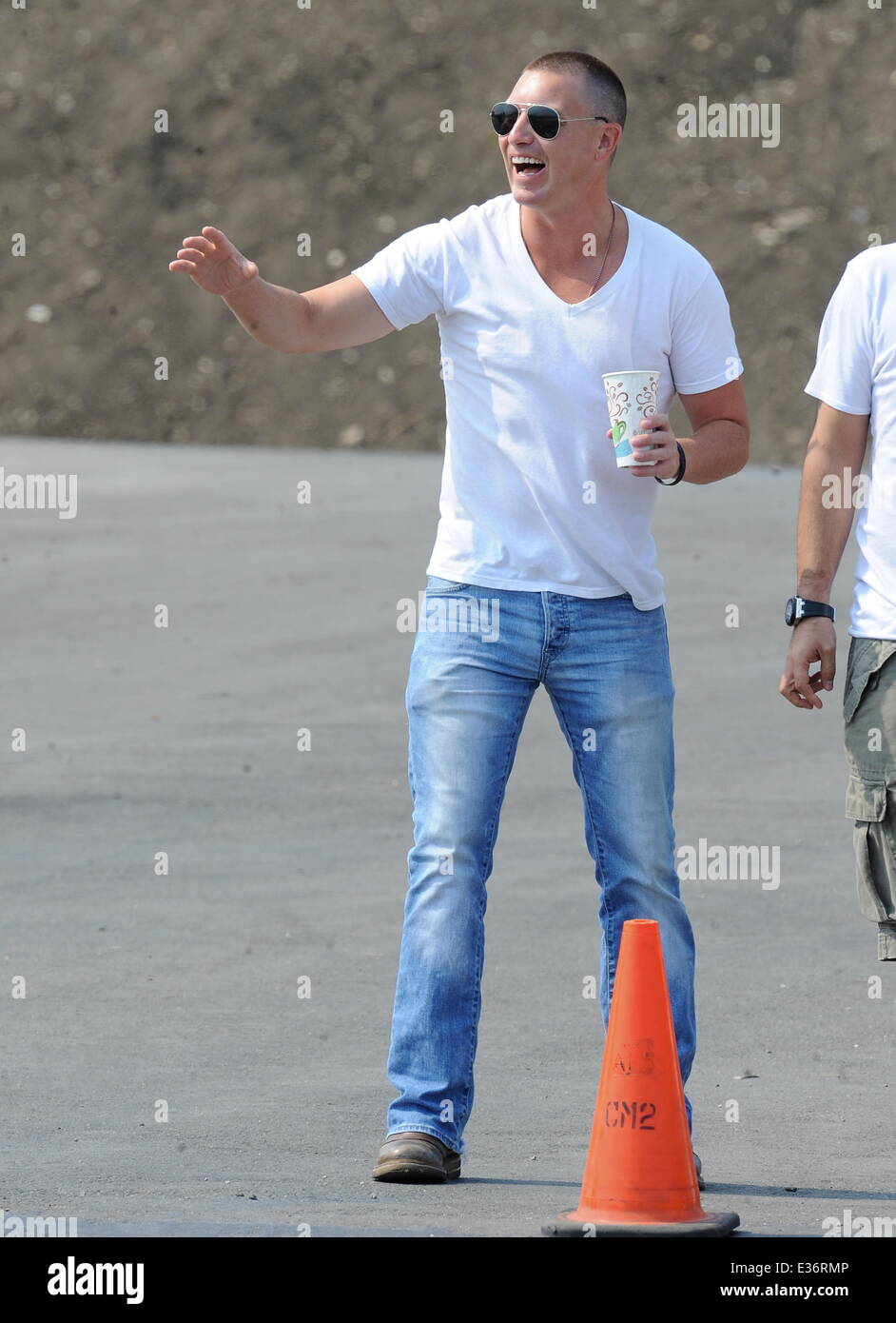 Lane Garrison on the set of 'Camp X-Ray' on San Pedro beach Featuring ...